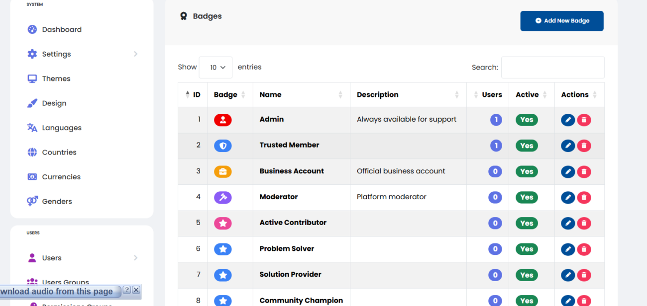 Advanced User Badge System – Sngine Plugin (Admin-Controlled) – Sngine