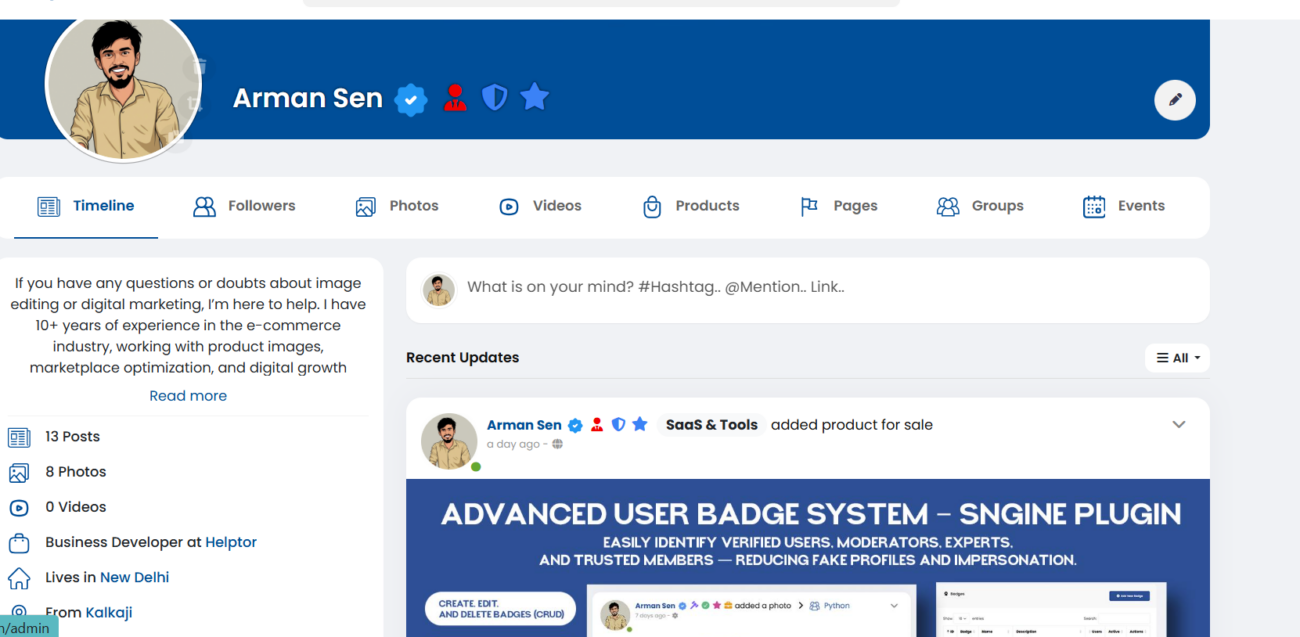 Advanced User Badge System – Sngine Plugin (Admin-Controlled) – Sngine